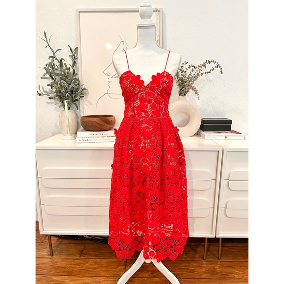 Self-Portrait | Dresses | Selfportrait Azaelea Midi Dress In Red | Poshmark